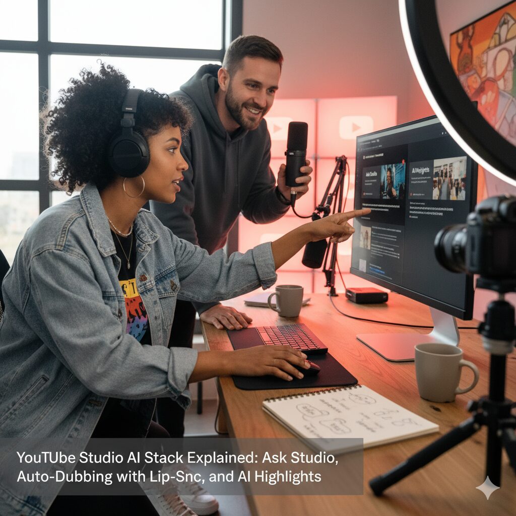 YouTube Studio AI Stack Explained: Ask Studio, Auto-Dubbing with Lip-Sync, and AI Highlights